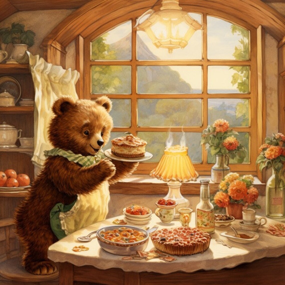 Teddy Bear Tea Time Watercolor Clip Art Sublimation Graphics 4 JPG ...