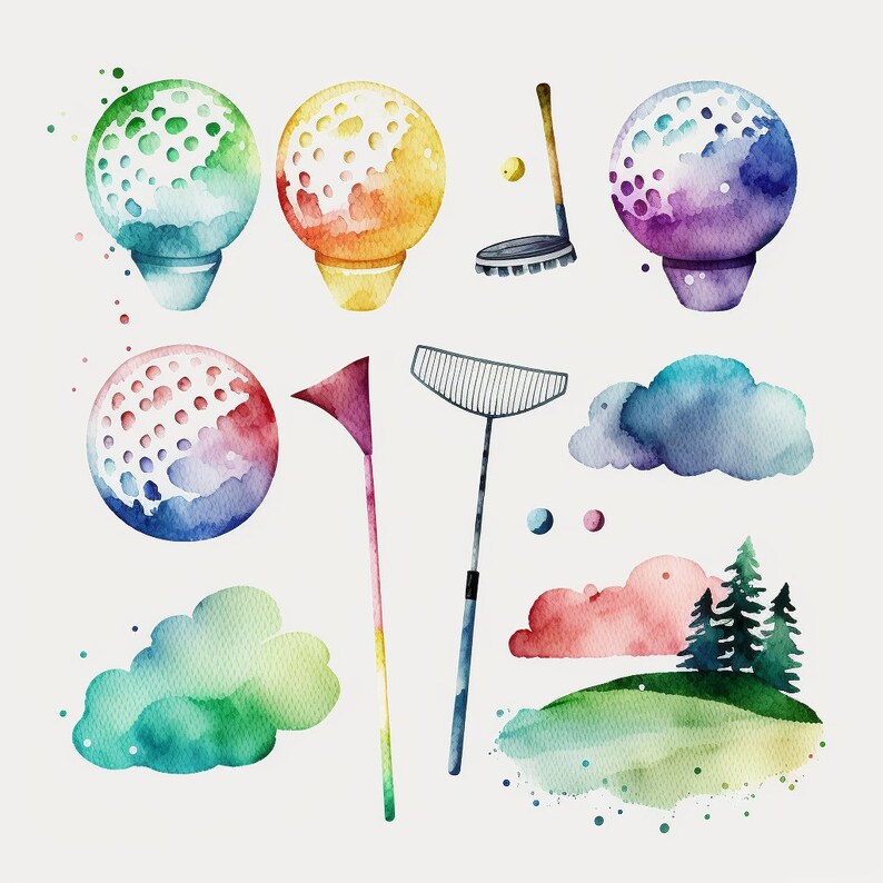 Golf Watercolor Clip Art 8 High Quality PNG Transparent Images, Collage ...