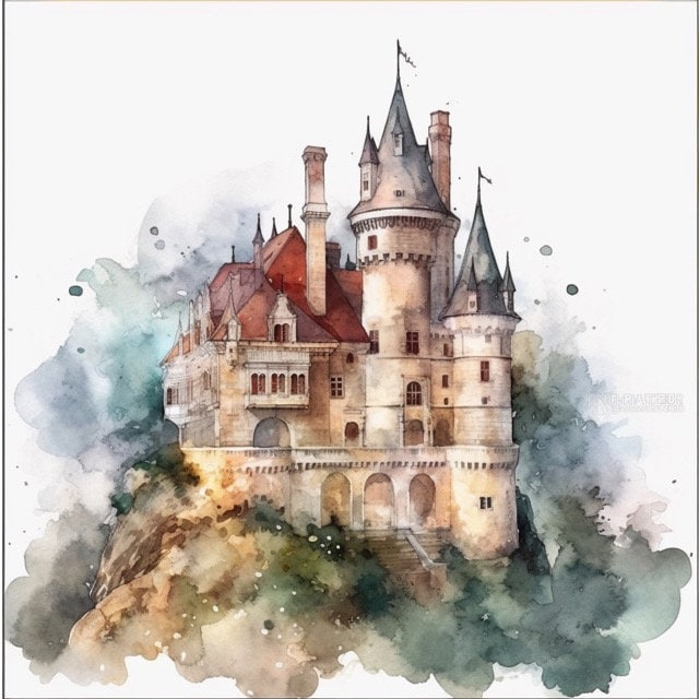 Watercolor French Castles Clipart 8 High Quality JPG - Etsy