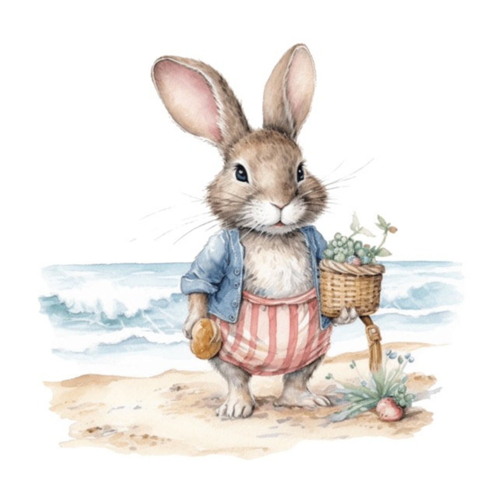 Bunny Rabbit Beach Time Watercolor Clip Art 4 High Quality PNG Junk ...