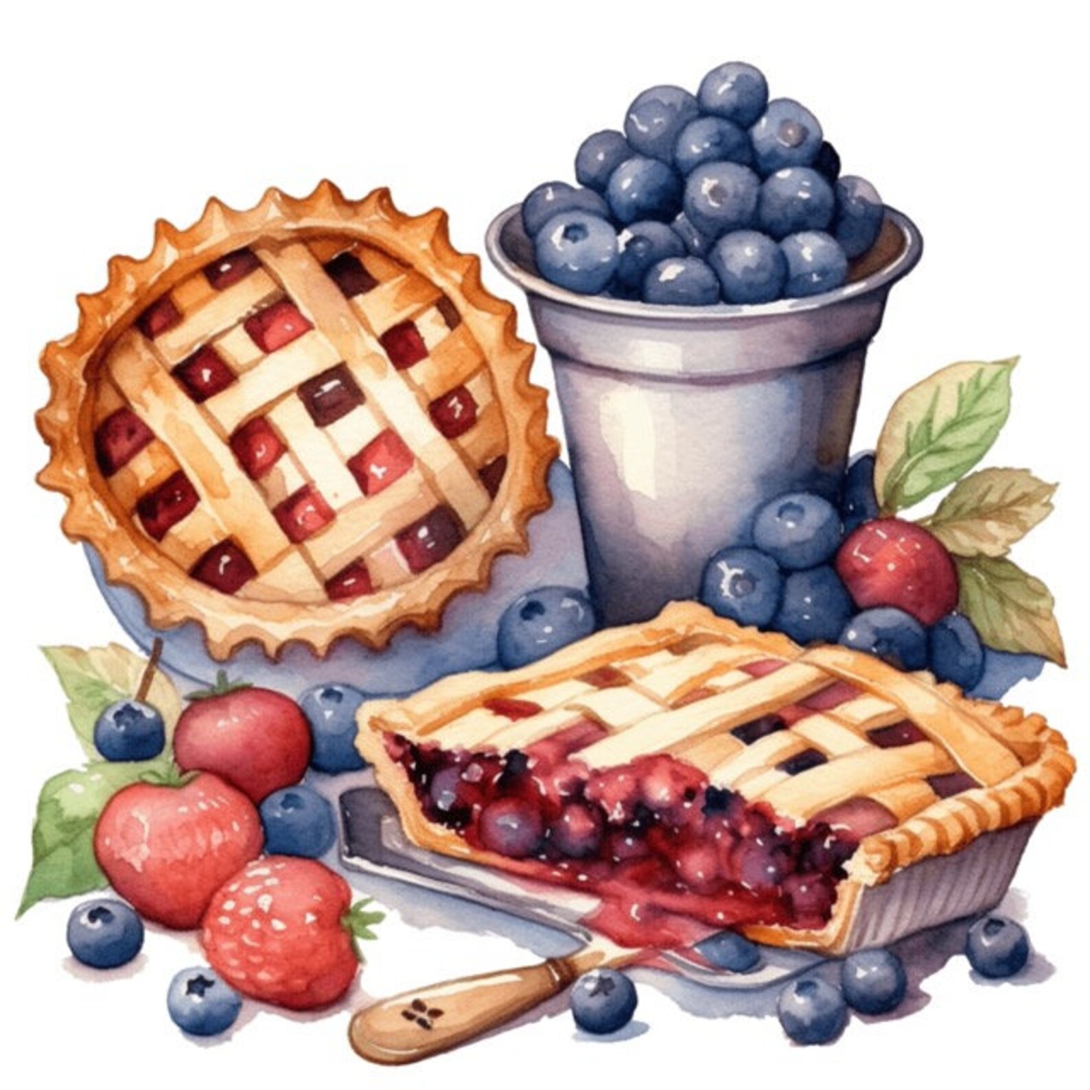 Blueberry Pie Watercolor Clip Art 4 High Quality PNG Collage Junk ...