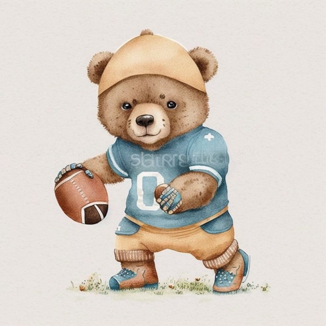 Teddy Bear Playing American Football Watercolor Clipart Clip Art 8 PNG ...