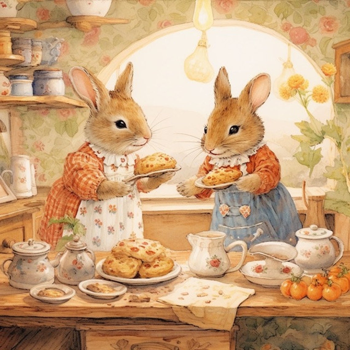 Bunny Rabbit Bake Time Watercolor Clip Art Sublimation - Etsy