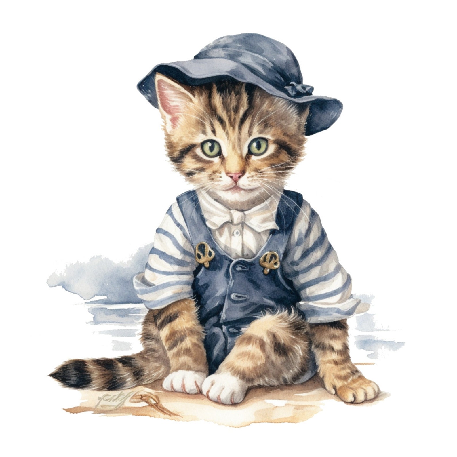 Nautical Kitty Cat Kitten Watercolor Clip Art 4 High Quality PNG Format ...