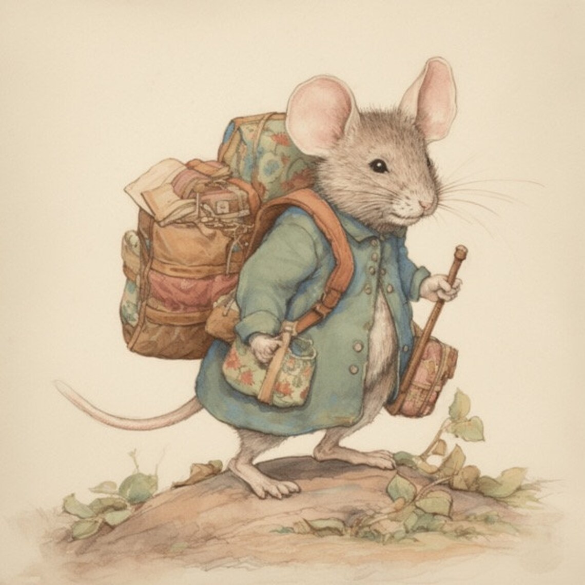 Camping Hiking Mouse Watercolor Clip Art 4 PNG Mix Media Card Making ...