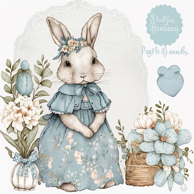 Birthday Bunny Rabbit Watercolor Clip Art Invitations Card Making 4 PNG ...