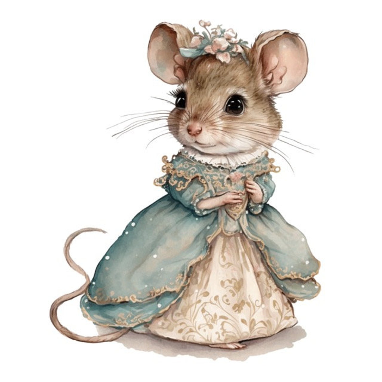 Vintage Mouse Watercolor Clip Art 4 PNG Mix Media Card Making ...