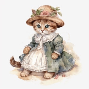 Tudor Kitty Cat Kitten Watercolor Clipart 8 High Quality JPG Digital ...