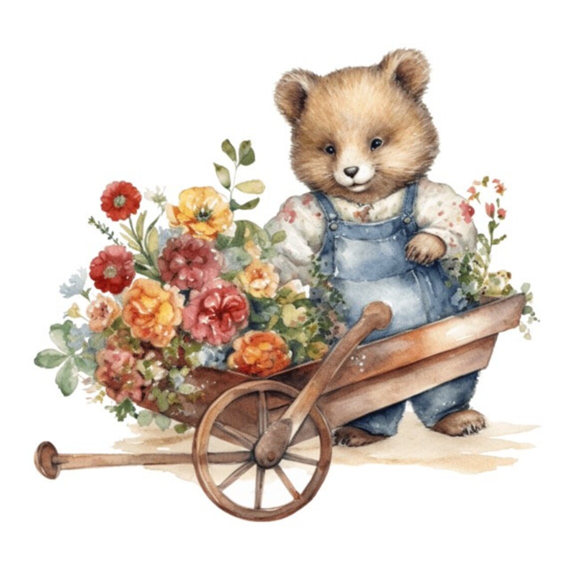 Teddy Bear Wheelbarrow Mother's Day Clip Art 4 PNG Digital - Etsy
