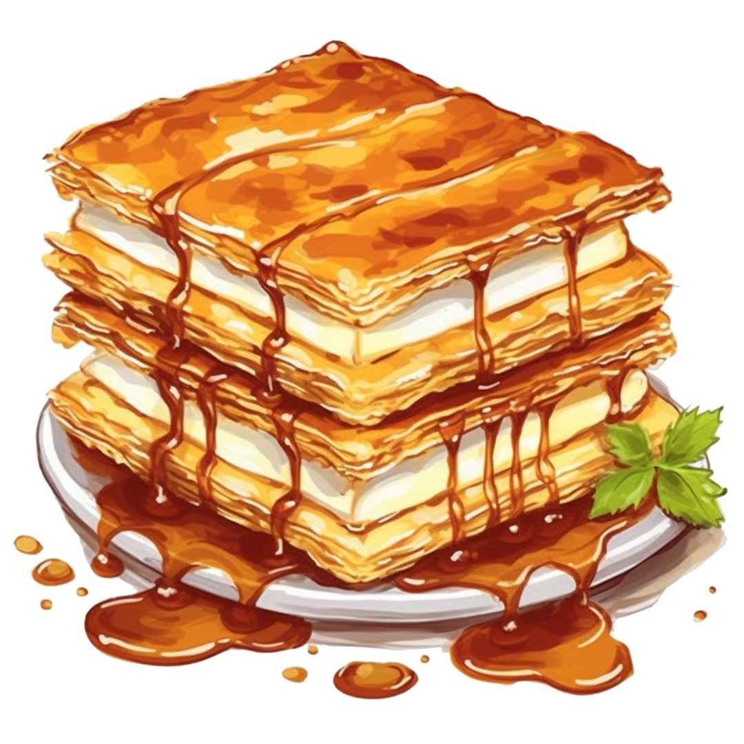 French Mille Feuille Pastry Watercolor Clip Art 4 High Quality PNG ...