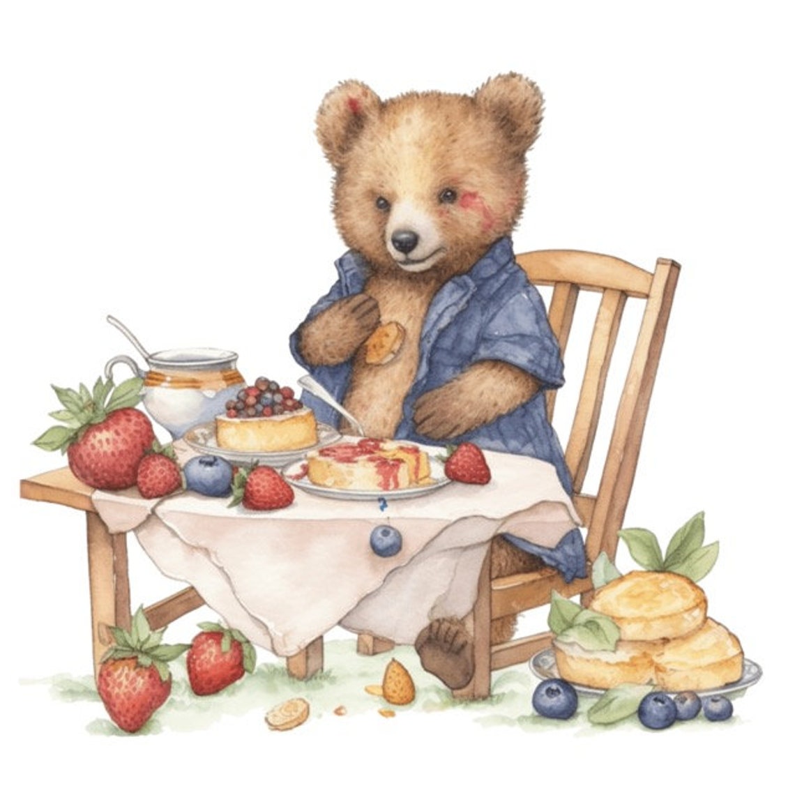 Teddy Bear Breakfast Watercolor Clip Art 4 High Quality PNG Format ...