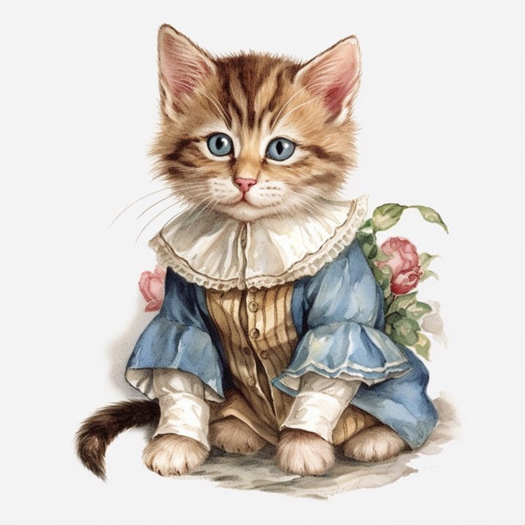 Tudor Kitty Cat Kitten Watercolor Clipart 8 High Quality JPG Digital ...