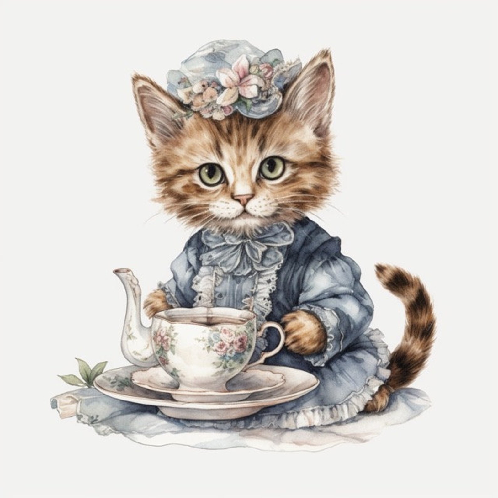Kitten Tea Time Clipart Clip Art 8 PNG Format Instant Download for ...