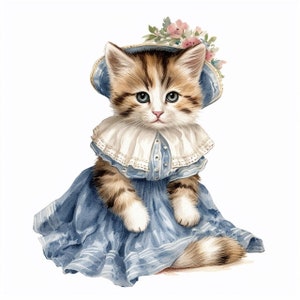 Tudor Kitty Cat Kitten Watercolor Clipart 8 High Quality JPG Digital ...