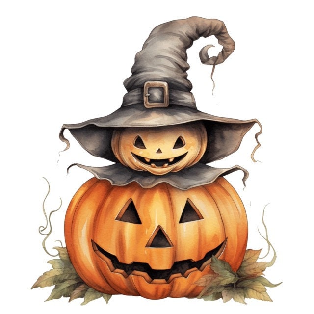 Watercolor Fall Halloween Pumpkin Clip Art 4 PNG Invitations Card ...