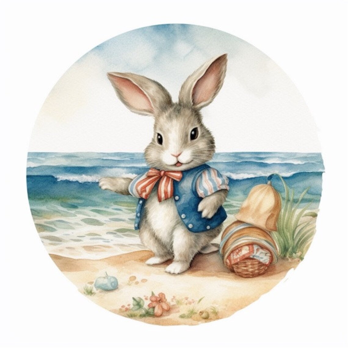 Bunny Rabbit on the Beach Coastal Clipart Clip Art 8 PNG Format Instant ...