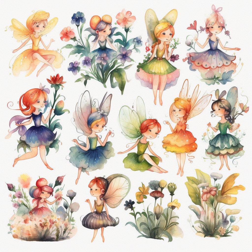 Watercolor Fairies Clipart 8 High Quality JPG Watercolor Art Digital ...
