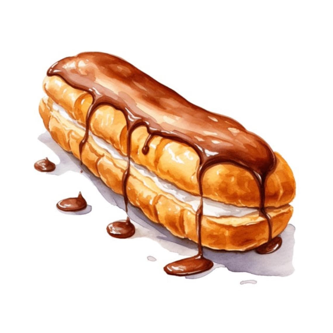 French Chocolate Eclair Watercolor Clip Art 4 High Quality PNG ...