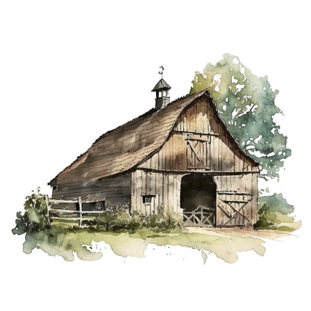 Old Antique Country Barn Watercolor Clipart Clip Art 4 High - Etsy