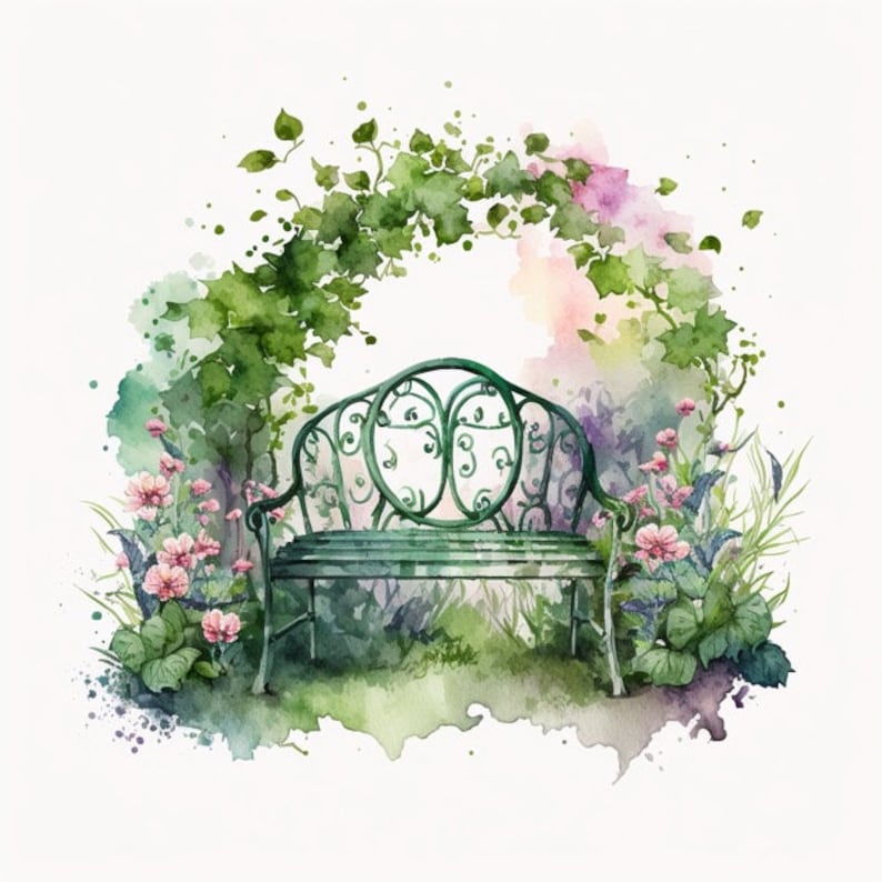 Antique Benches Clipart Clip Art 8 High Quality JPG Watercolor Art ...