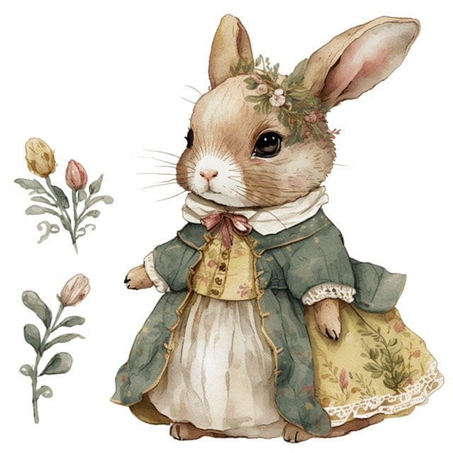 Vintage Bunny Rabbit Clip Art 19 PNG Single Elements Card Making ...