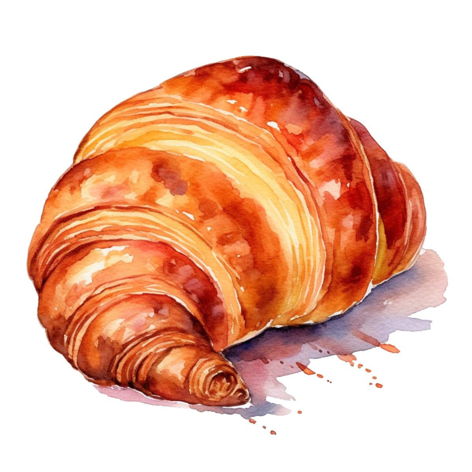 French Croissant Bread Watercolor Clip Art 4 High Quality PNG ...
