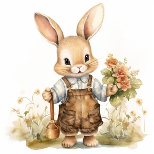 Bunny Rabbit Gardening Clip Art 4 High Quality JPG Card Making Paper ...