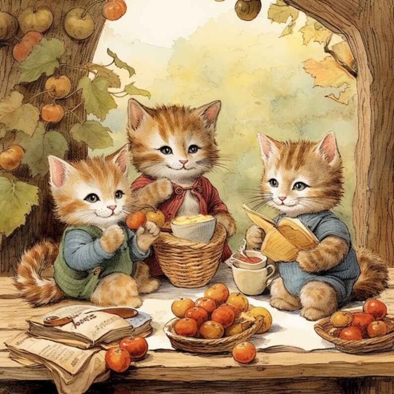 Kittens Having Lunch Watercolor Clip Art 4 PNG Mix Media Card Making ...