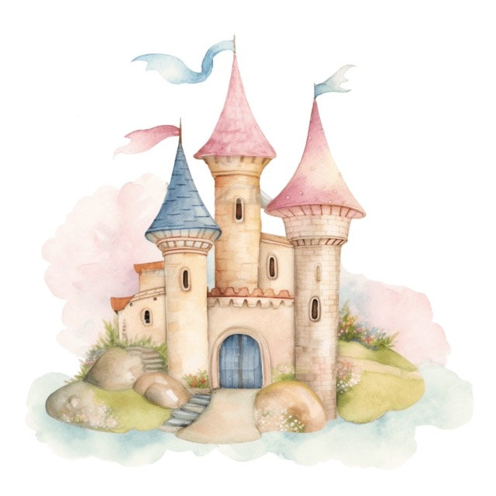 Princess Castle Watercolor Clip Art 4 High Quality PNG Format Instant ...