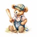 Teddy Bear Playing Baseball Clipart 8 High Quality JPG Watercolor Art ...