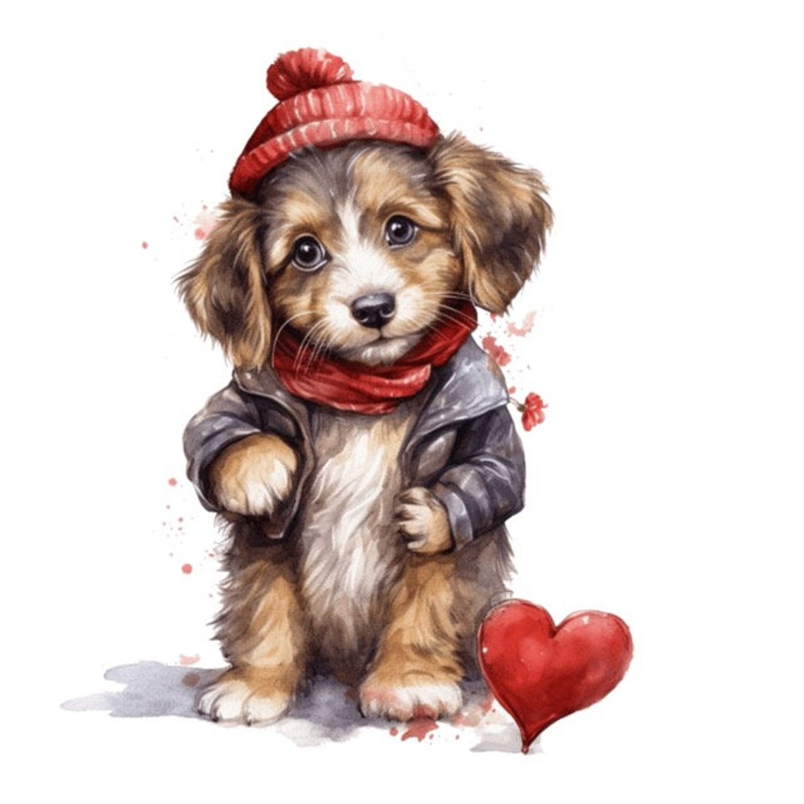 Mother's Day Puppy Dog With a Heart Watercolor Clip Art 4 High Quality ...