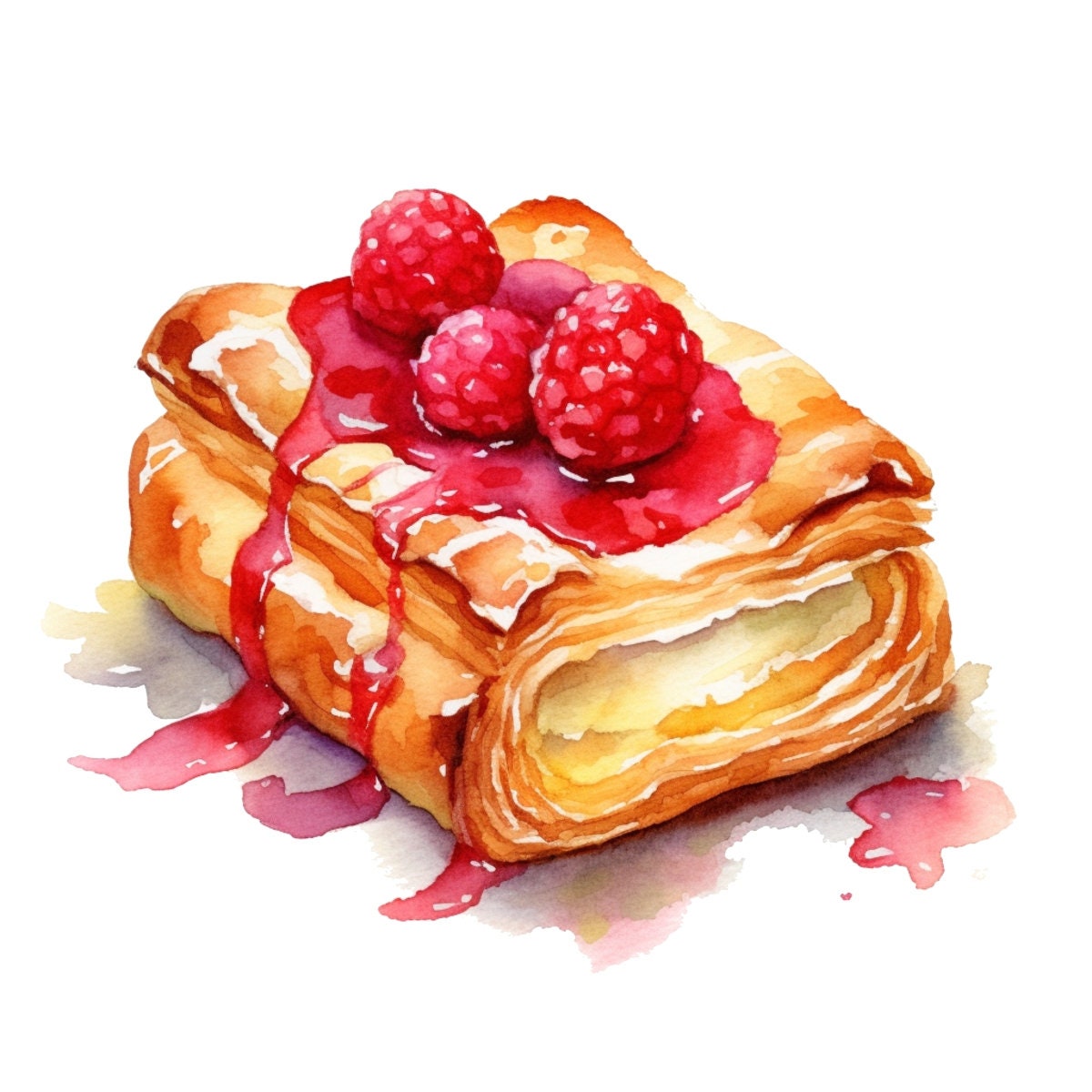 Raspberry Danish Pastry Watercolor Clip Art 4 High Quality PNG - Etsy