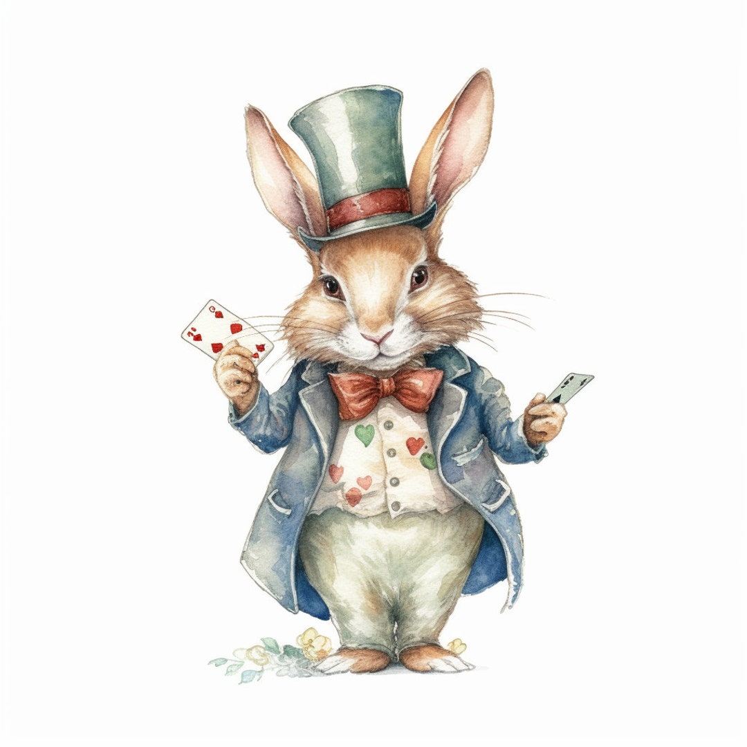 Bunny Rabbit Alice in Wonderland Clipart 8 High Quality JPG Watercolor ...