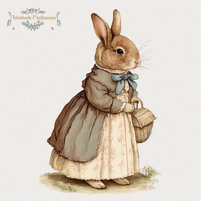 Bunny Rabbit in Vintage Clothes Clipart 8 High Quality JPG - Etsy