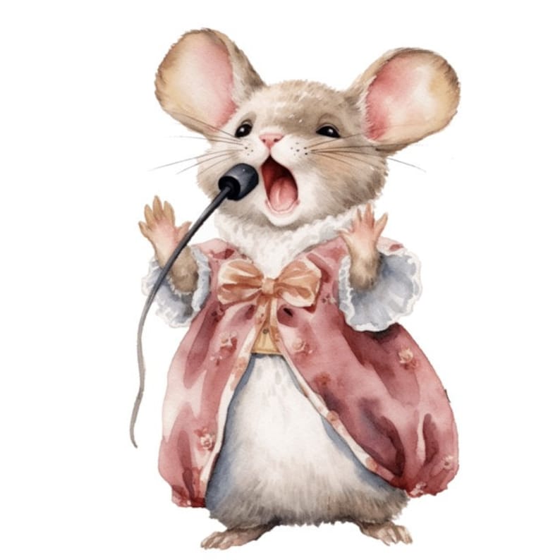 Cute Opera Singing Mouse With Flowers Watercolor Clip Art 4 PNG Format ...