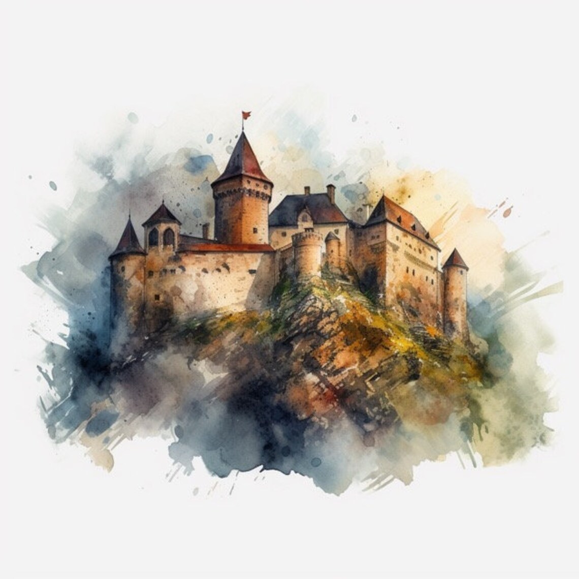 Watercolor Ancient Castles Clipart 8 High Quality JPG Watercolor Art ...