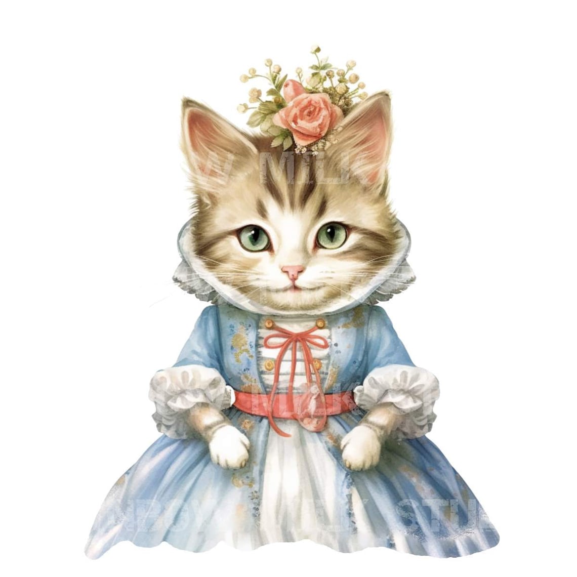 Kitty Cat Kitten Queen of Scotts Style Watercolor Clip Art 4 High ...