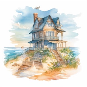 Beach House Coastal Clipart Clip Art 8 PNG Format Instant Download for ...