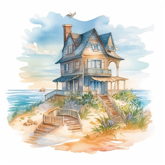 Beach House Coastal Clipart Clip Art 8 PNG Format Instant Download for ...
