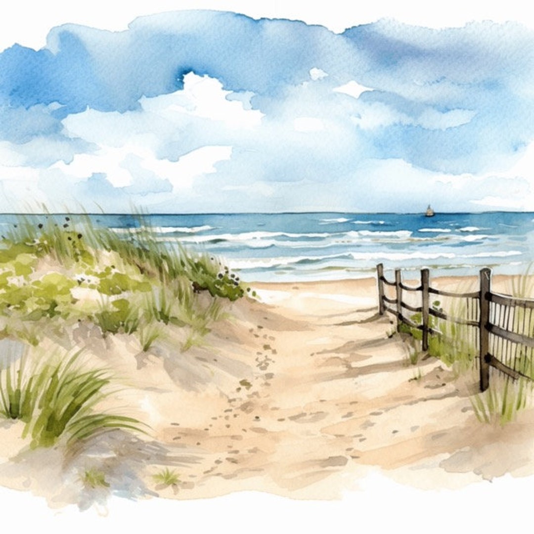 Coastal Beach Watercolor Clip Art 4 High Quality PNG Format Instant ...