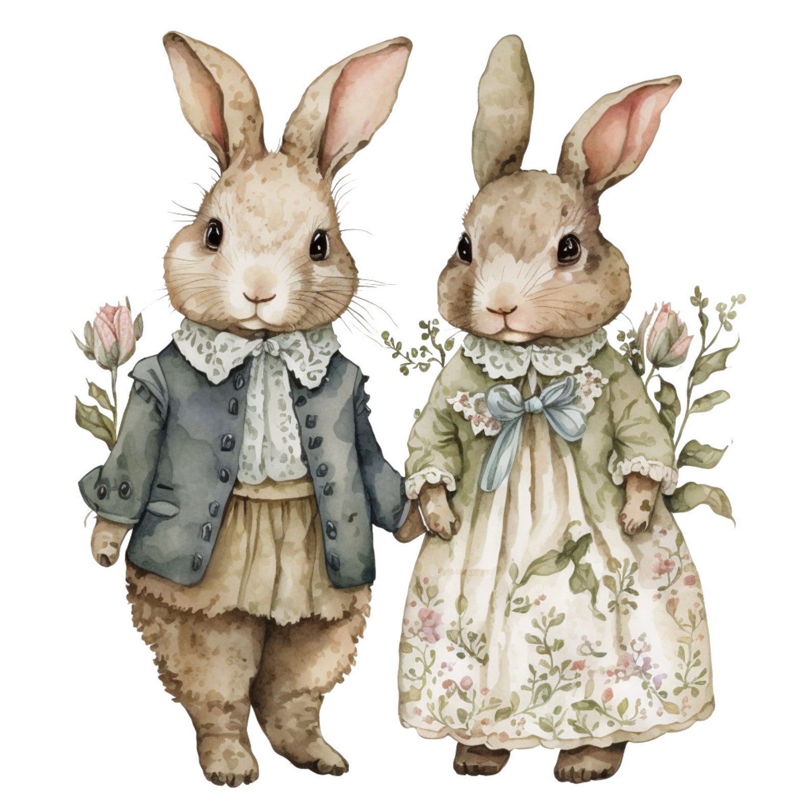 Bunny Rabbit Couple Watercolor Clip Art 4 High Quality PNG - Etsy