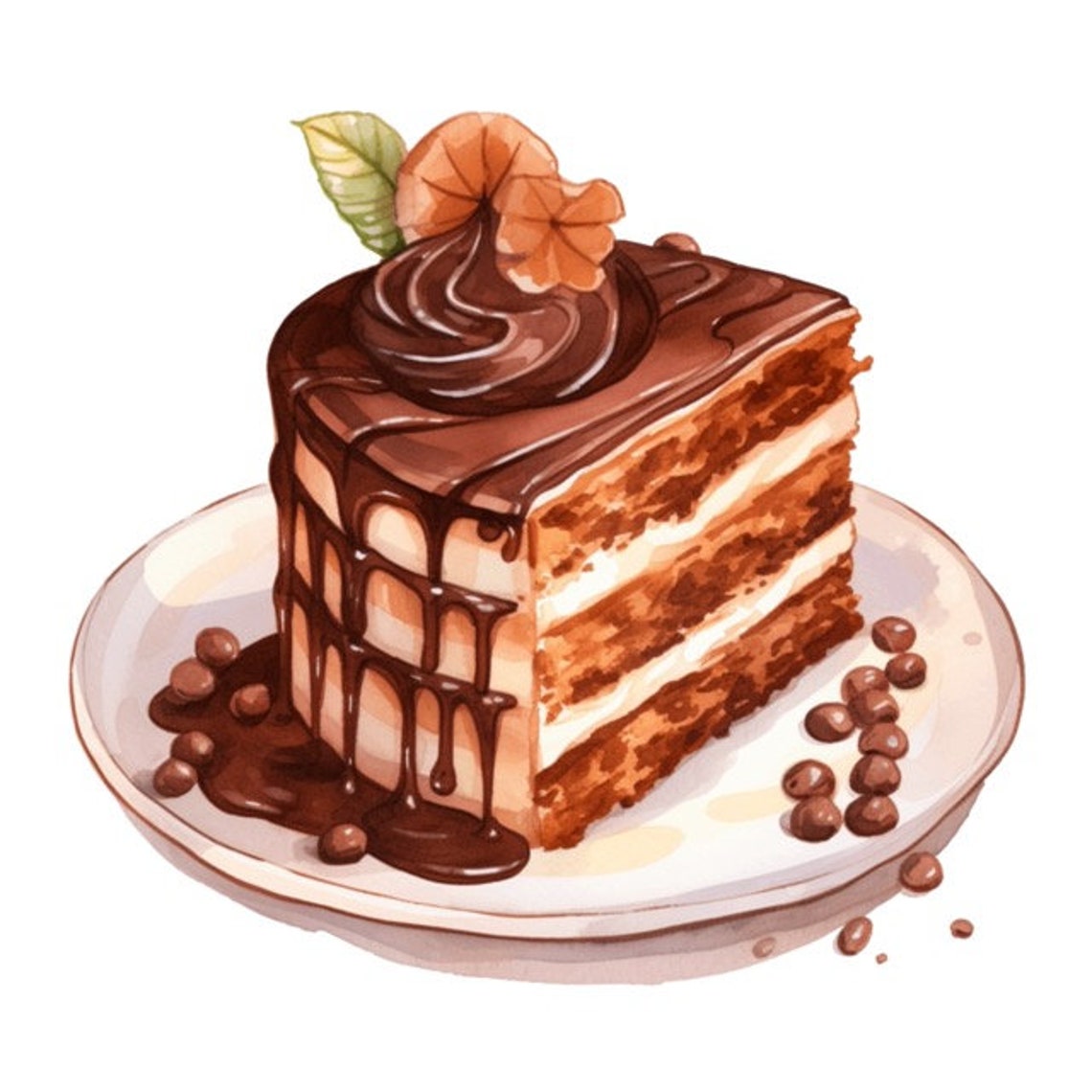 Chocolate Cake Watercolor Clip Art 4 High Quality PNG Collage - Etsy