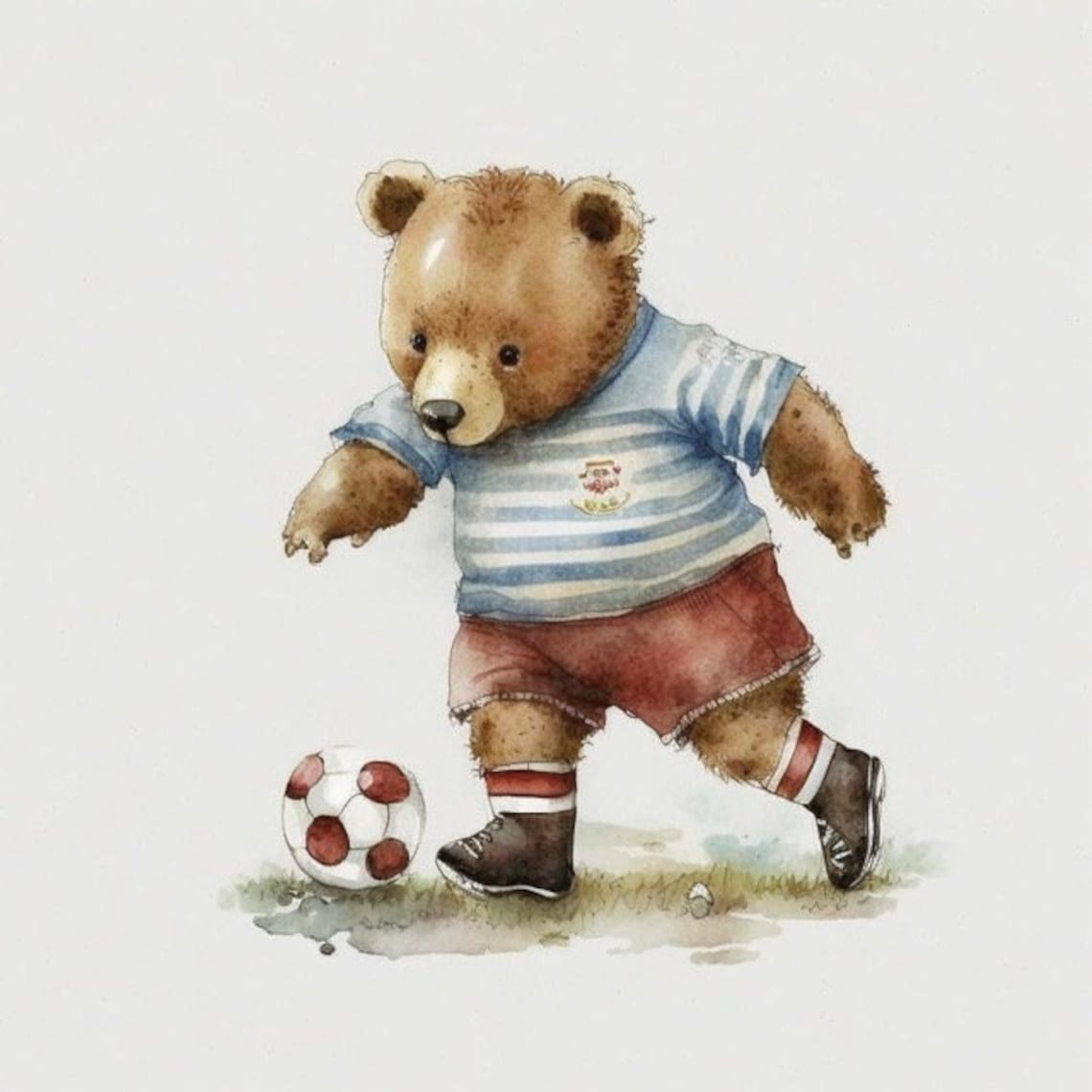 Teddy Bear Playing Soccer Football Watercolor Clipart Clip Art - Etsy