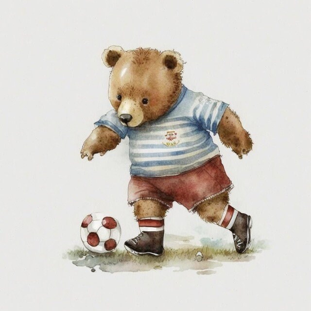 Teddy Bear Playing Soccer Football Watercolor Clipart Clip Art 8 PNG ...