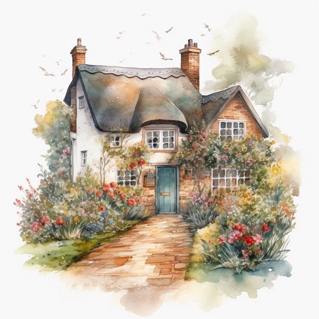British Cottage Cottages Clipart 8 High Quality JPG Watercolor Art ...
