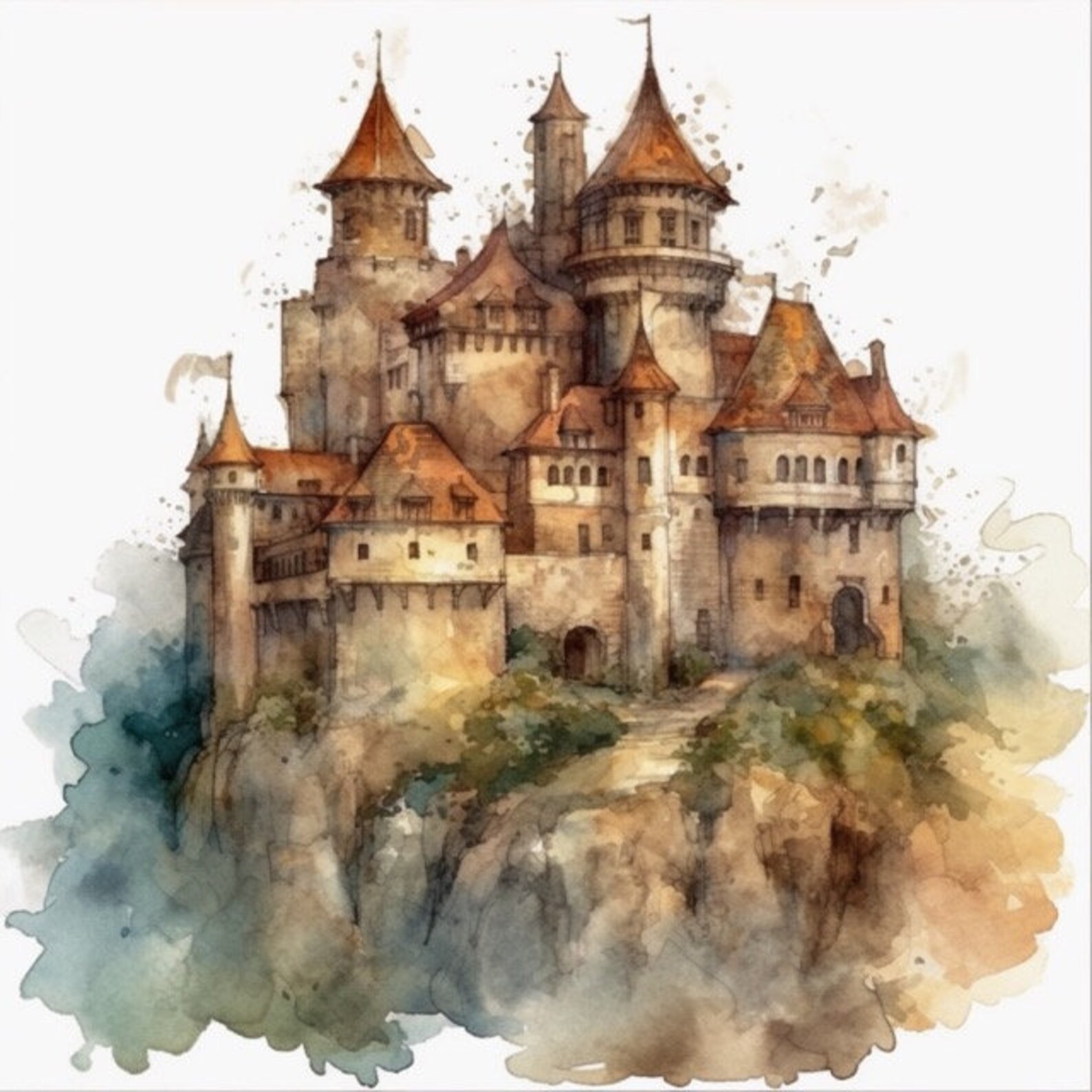 Watercolor Ancient Castles Clipart 8 High Quality JPG Watercolor Art ...