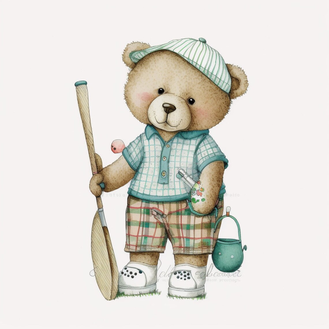 Teddy Bear Playing Golf Clipart 8 High Quality JPG Watercolor - Etsy