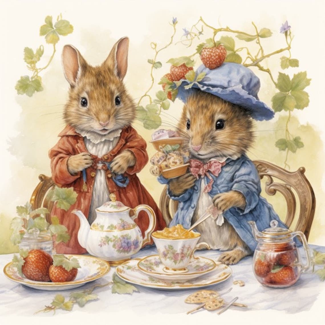 Bunny Rabbit Tea Time Watercolor Clip Art Sublimation Graphics - Etsy