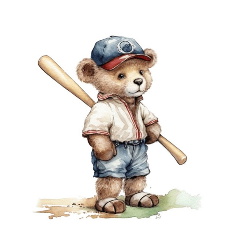 Teddy Bear Playing Baseball Father's Day Watercolor Clip Art 4 High ...