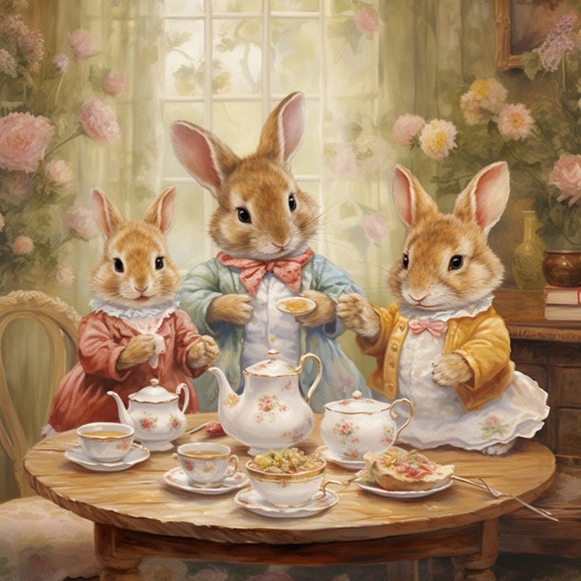 Bunny Rabbit Tea Time Watercolor Clip Art Sublimation Graphics - Etsy